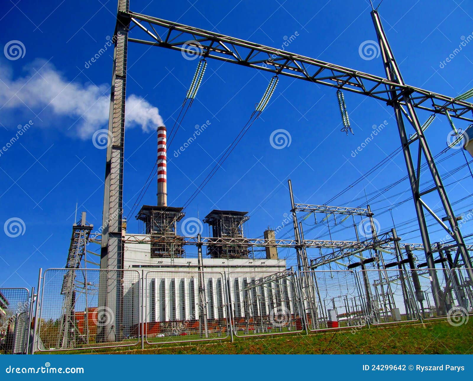 Thermal Power Station, and the High Voltage Grid Stock Photo - Image of ...