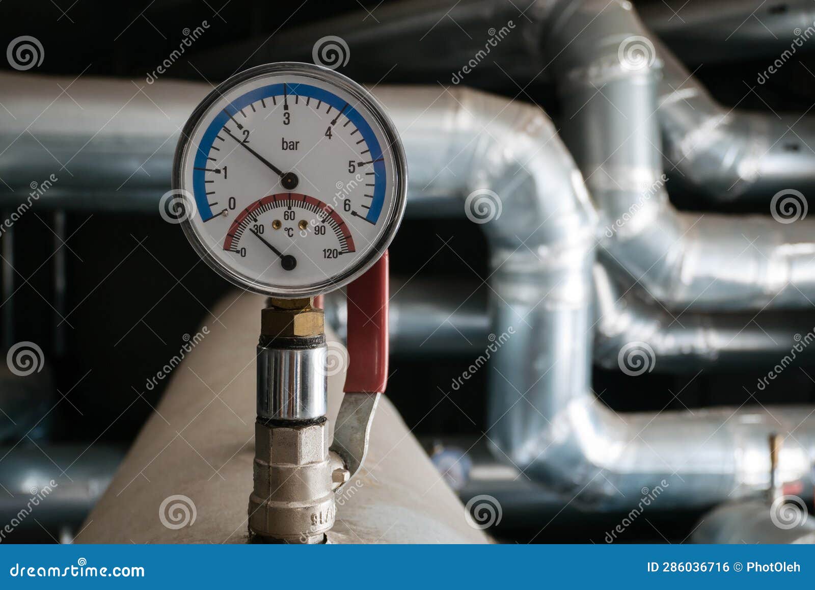 Thermomanometer with Brass Fitting and Stop Valves Stock Photo - Image ...