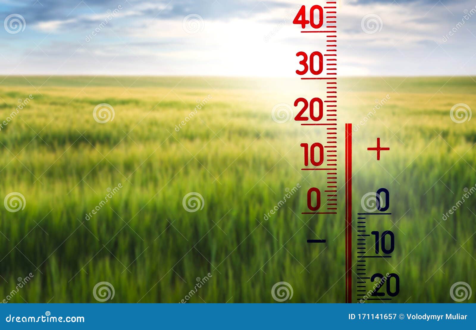 The Thermometer on the Background of the Field Shows 20 Degrees Above ...