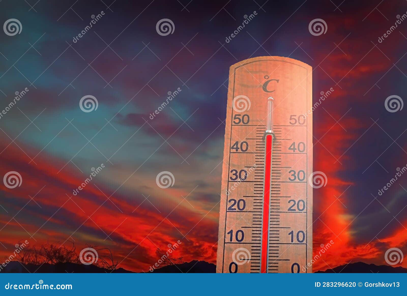 Thermometer and Background of Red Colored Clouds. Climate Emergency ...