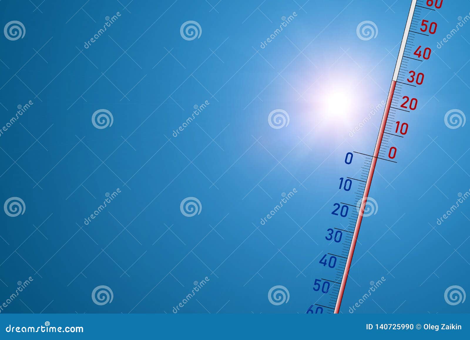 The Thermometer on a Blue Background and in Bright Sun Shows 30 Degrees ...
