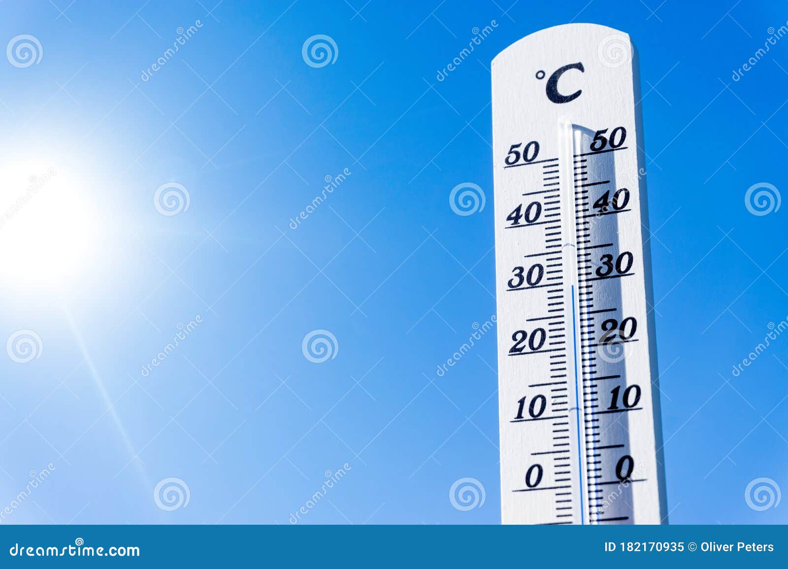 Thermometer in the Blue Sunny Sky. Stock Image - Image of medical ...