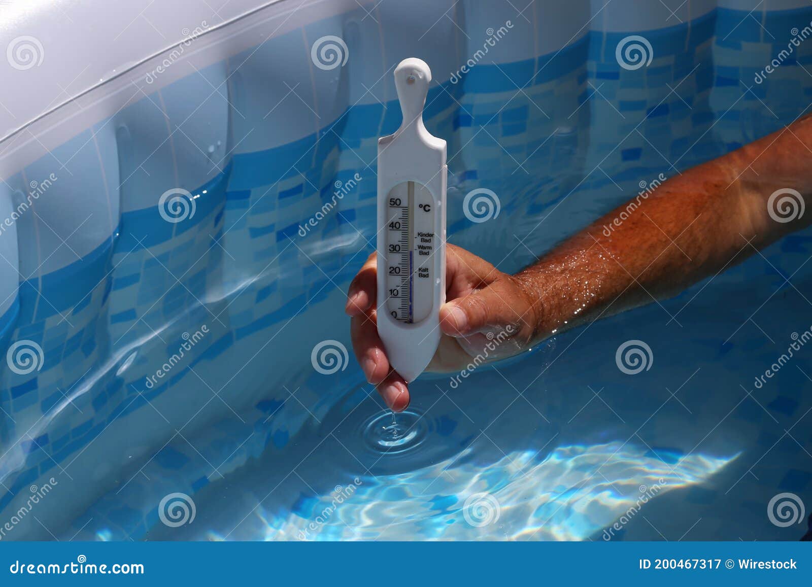 Thermometer Checking the Temperature of the Pool Water Stock Image ...