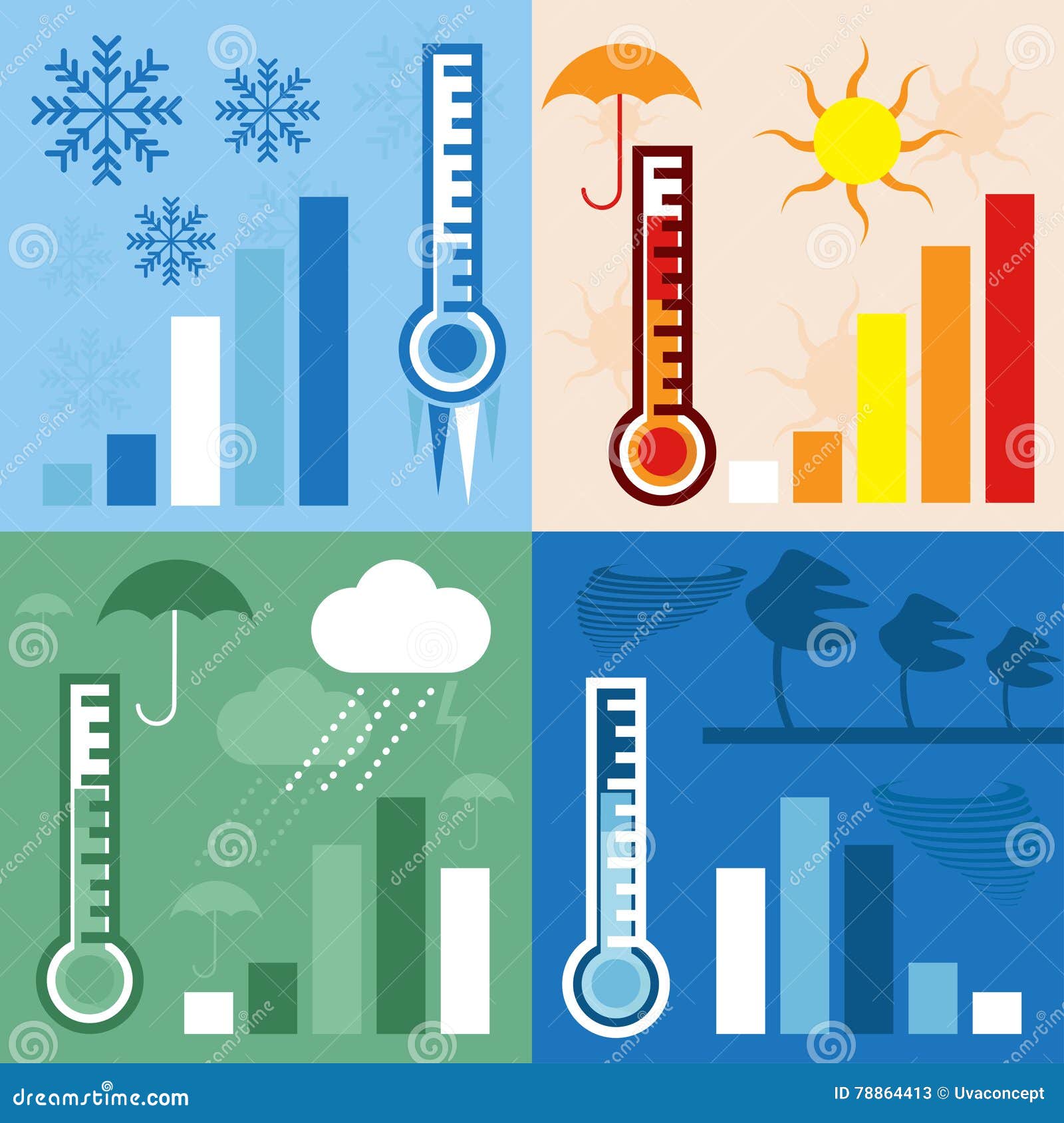 Thermometer and Condition of Weather Horizontal Flat Design Stock ...