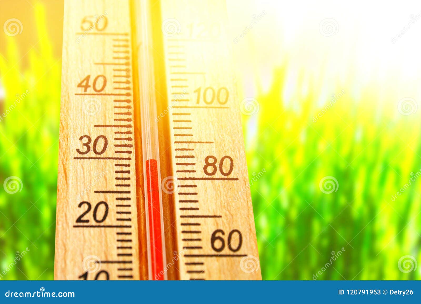 Thermometer Displaying High 30 Degree Hot Temperatures in Sun Summer ...