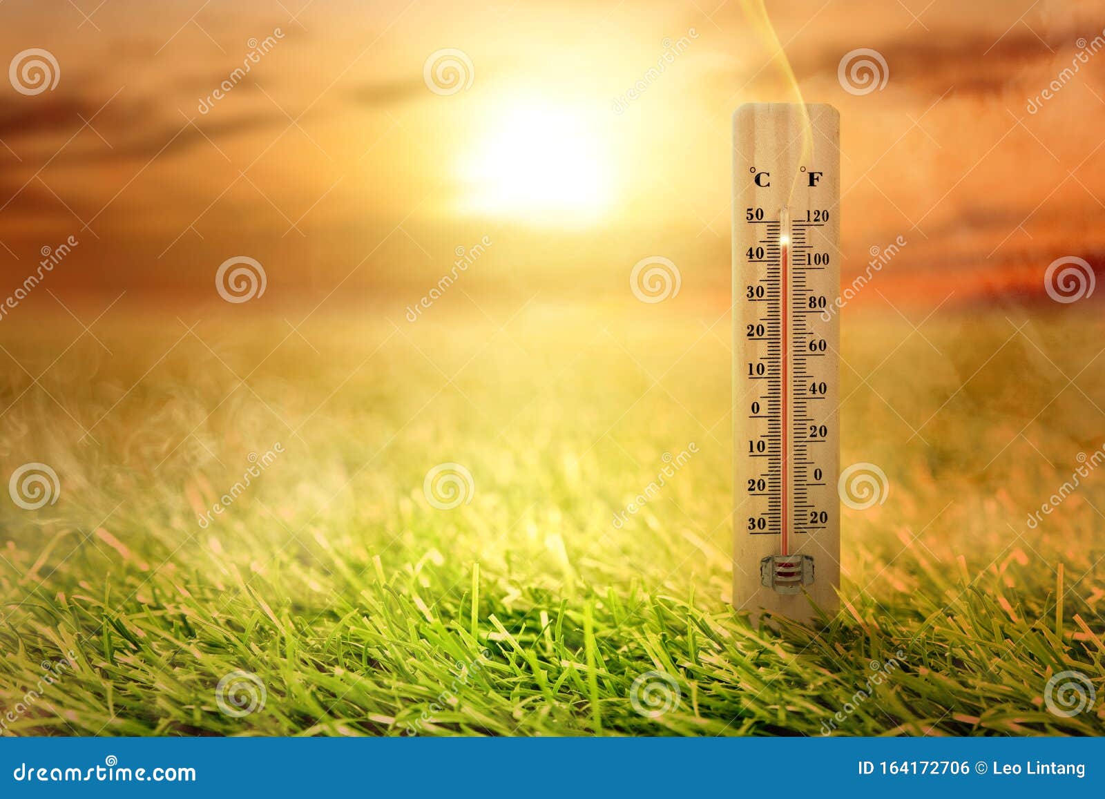 Thermometer with High Temperature on the Meadow with Glowing Sun ...