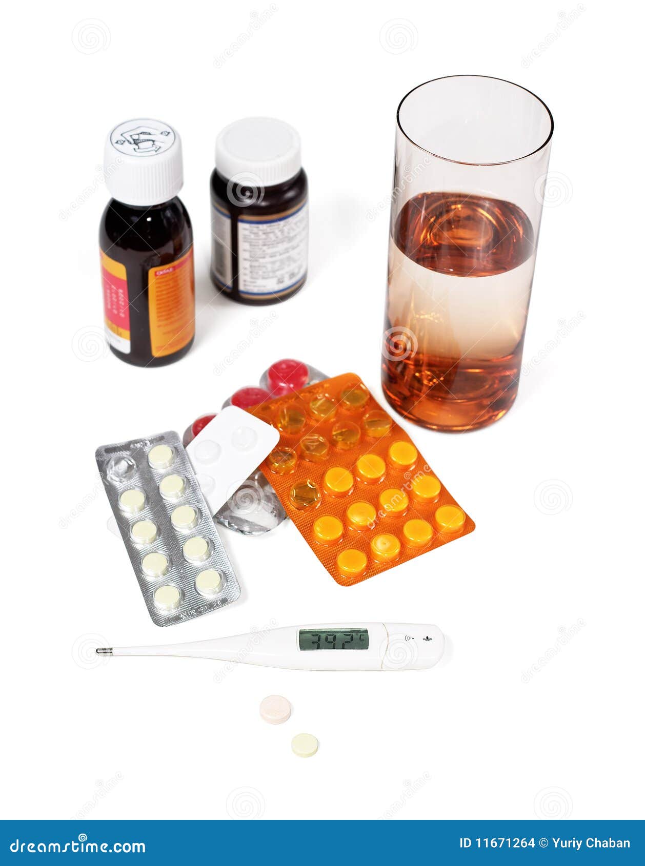 Thermometer with High Temperature and Medicine Stock Photo - Image of ...