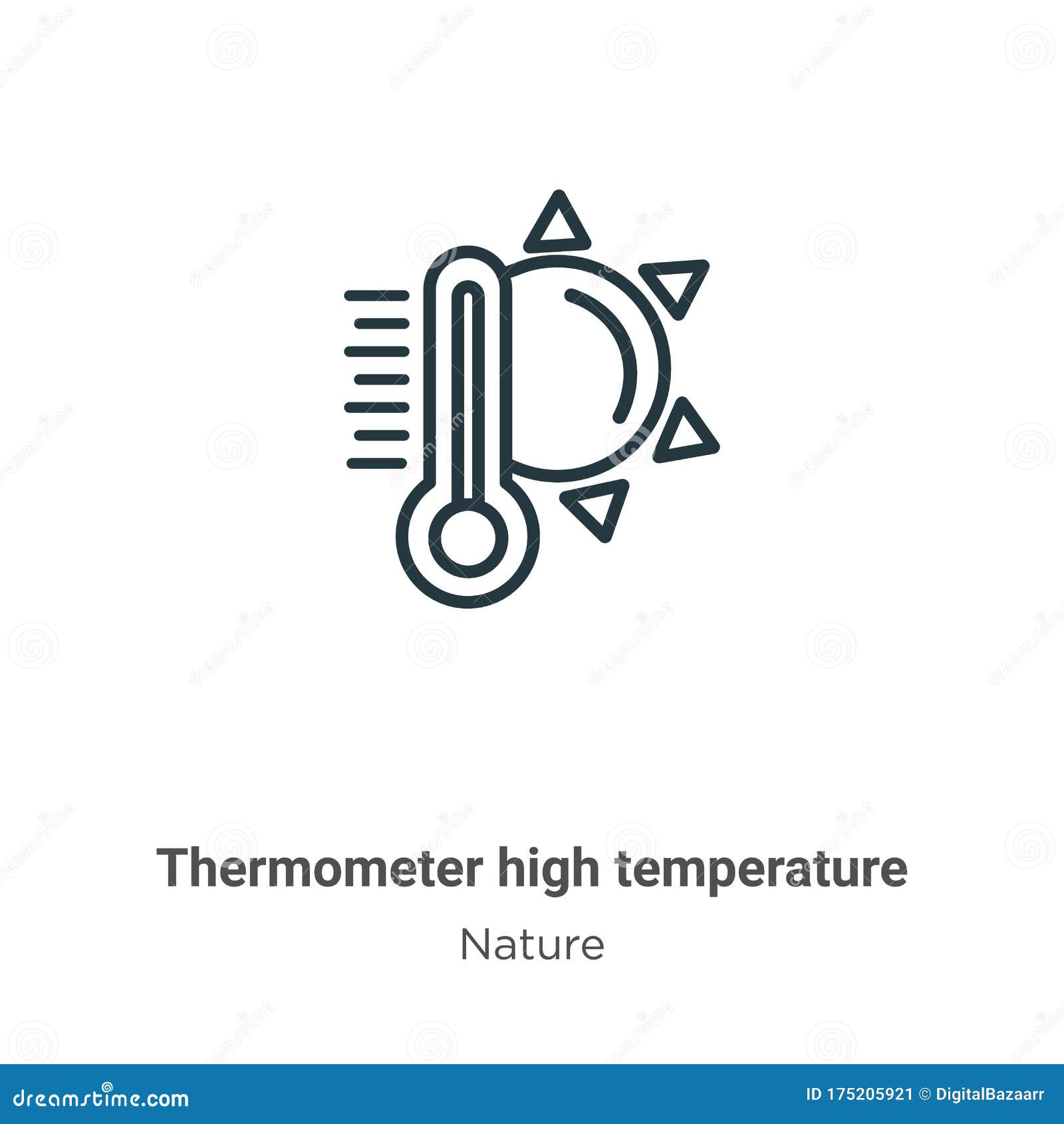 Thermometer High Temperature Outline Vector Icon. Thin Line Black ...