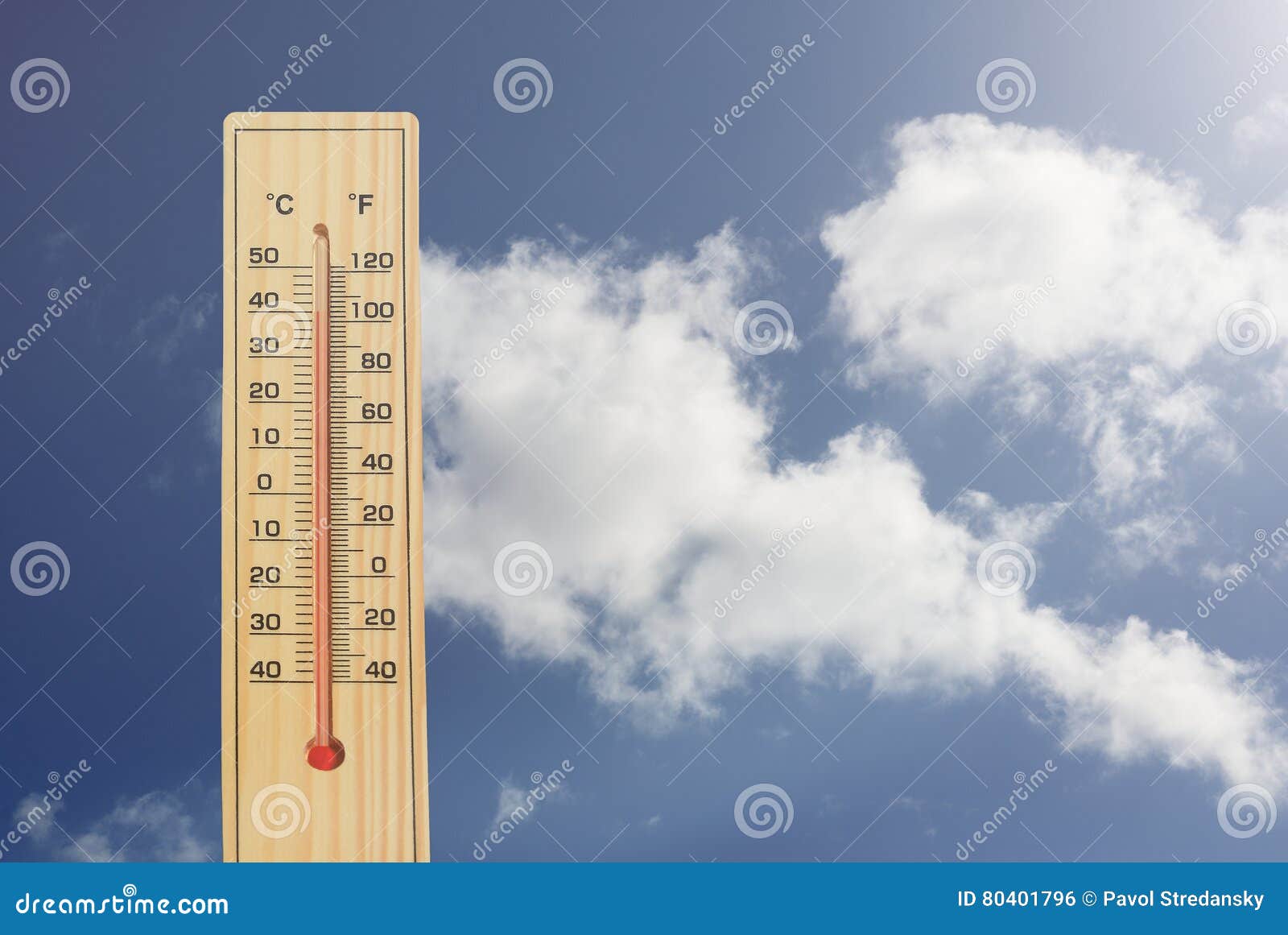Thermometer With High Temperature On Blue Background Royalty-Free Stock ...