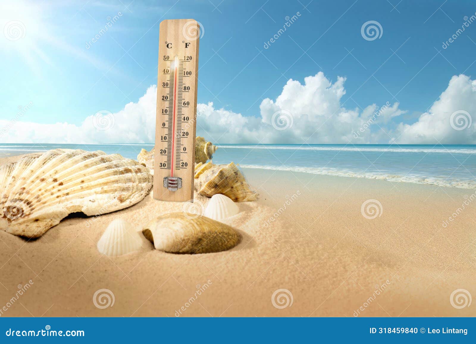 Thermometer with Hot Temperature on the Beach Stock Illustration ...