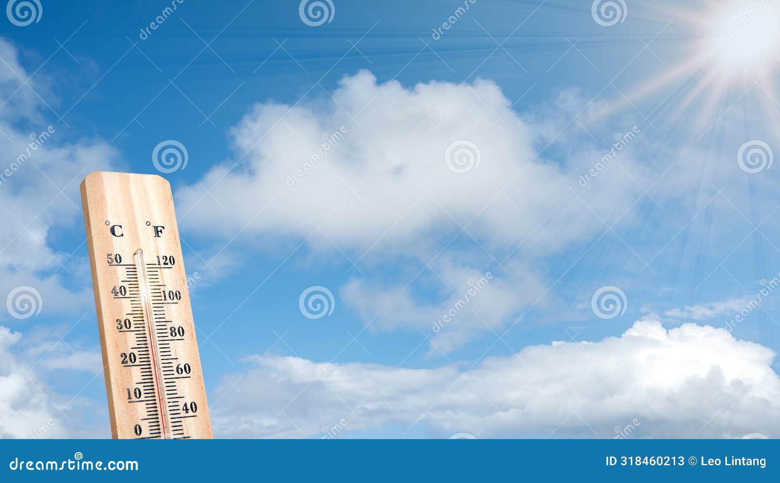 Thermometer with Hot Temperature with Sky Background Stock Illustration ...