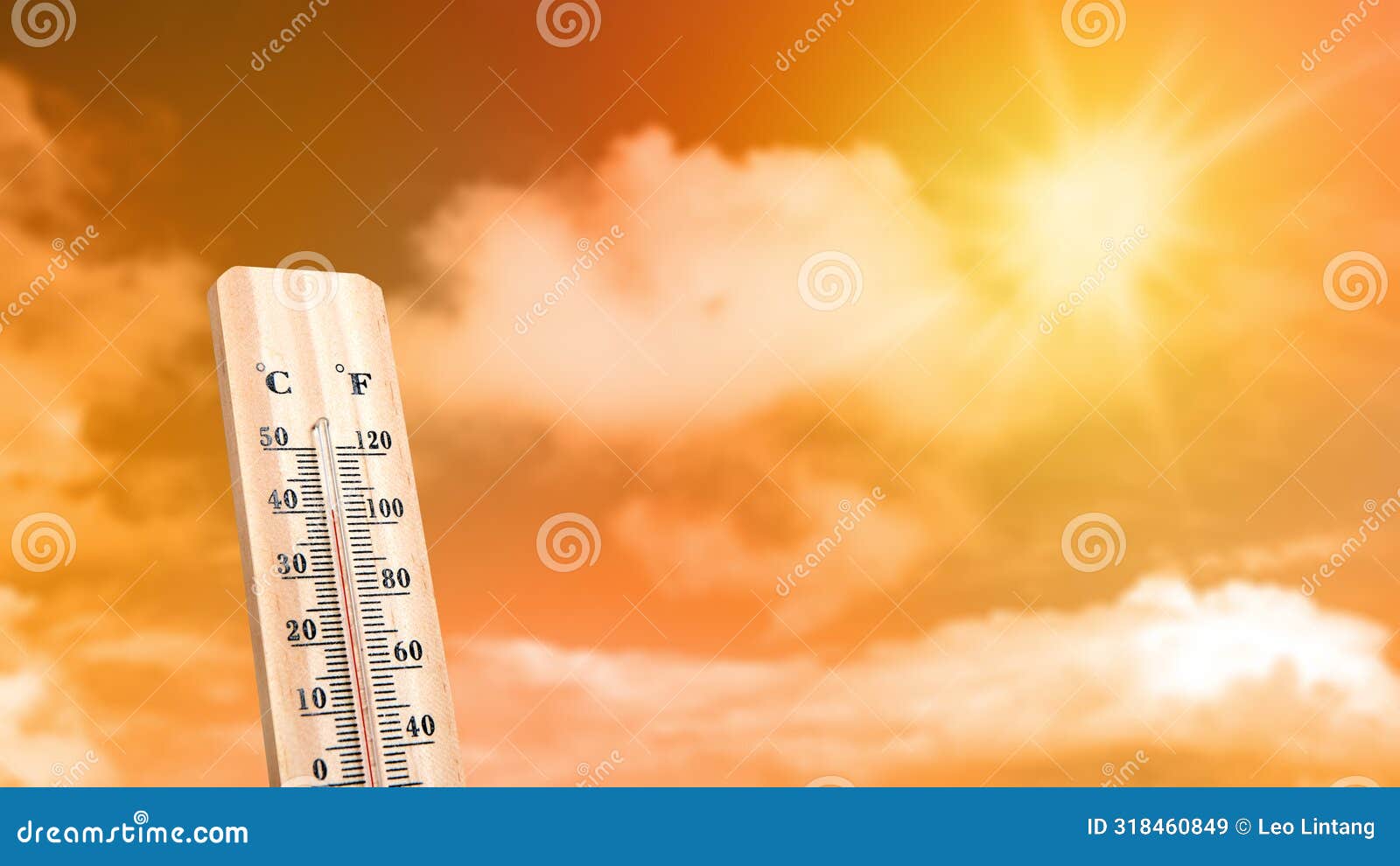 Thermometer with Hot Temperature with Sky Background Stock Illustration ...