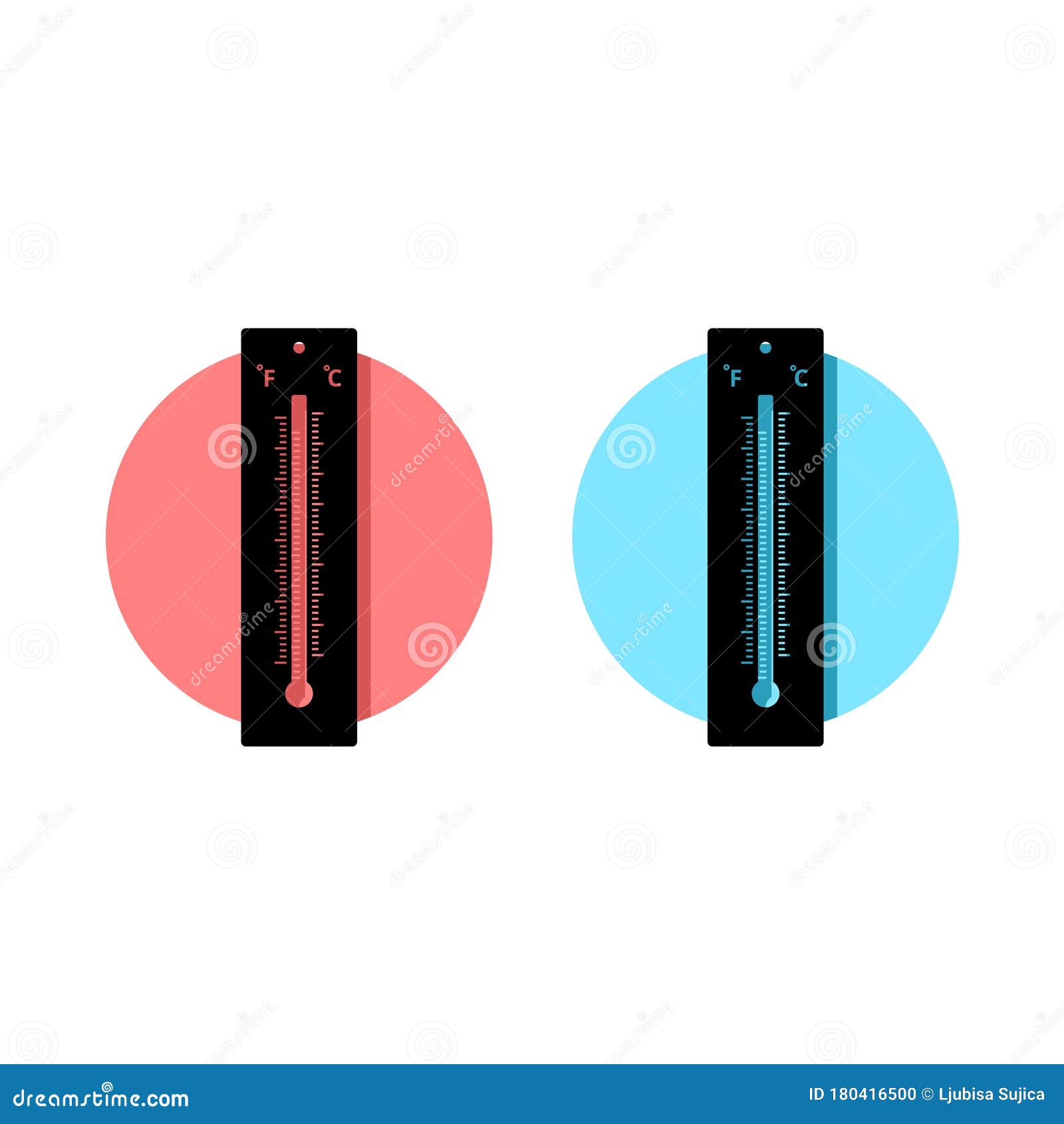 Thermometer Icon with Blue and Red Indicators in Flat Style Stock ...