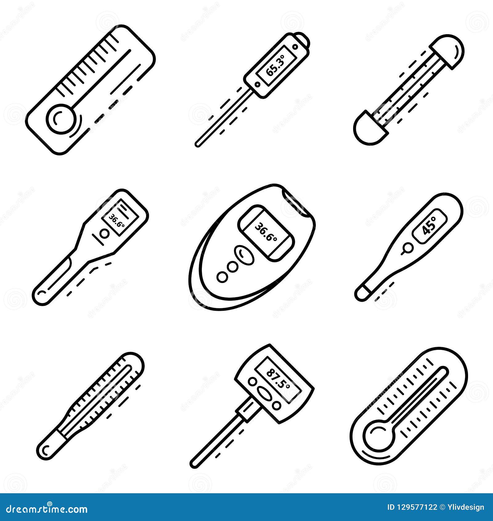 Thermometer Icon Set, Outline Style Stock Vector - Illustration of ...