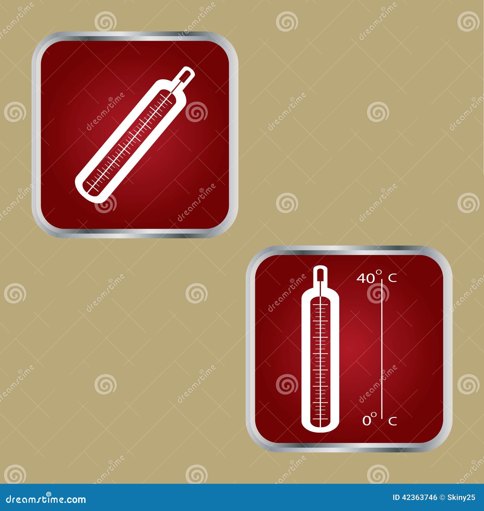 Thermometer Icons on Red Square Buttons. Stock Vector - Illustration of ...