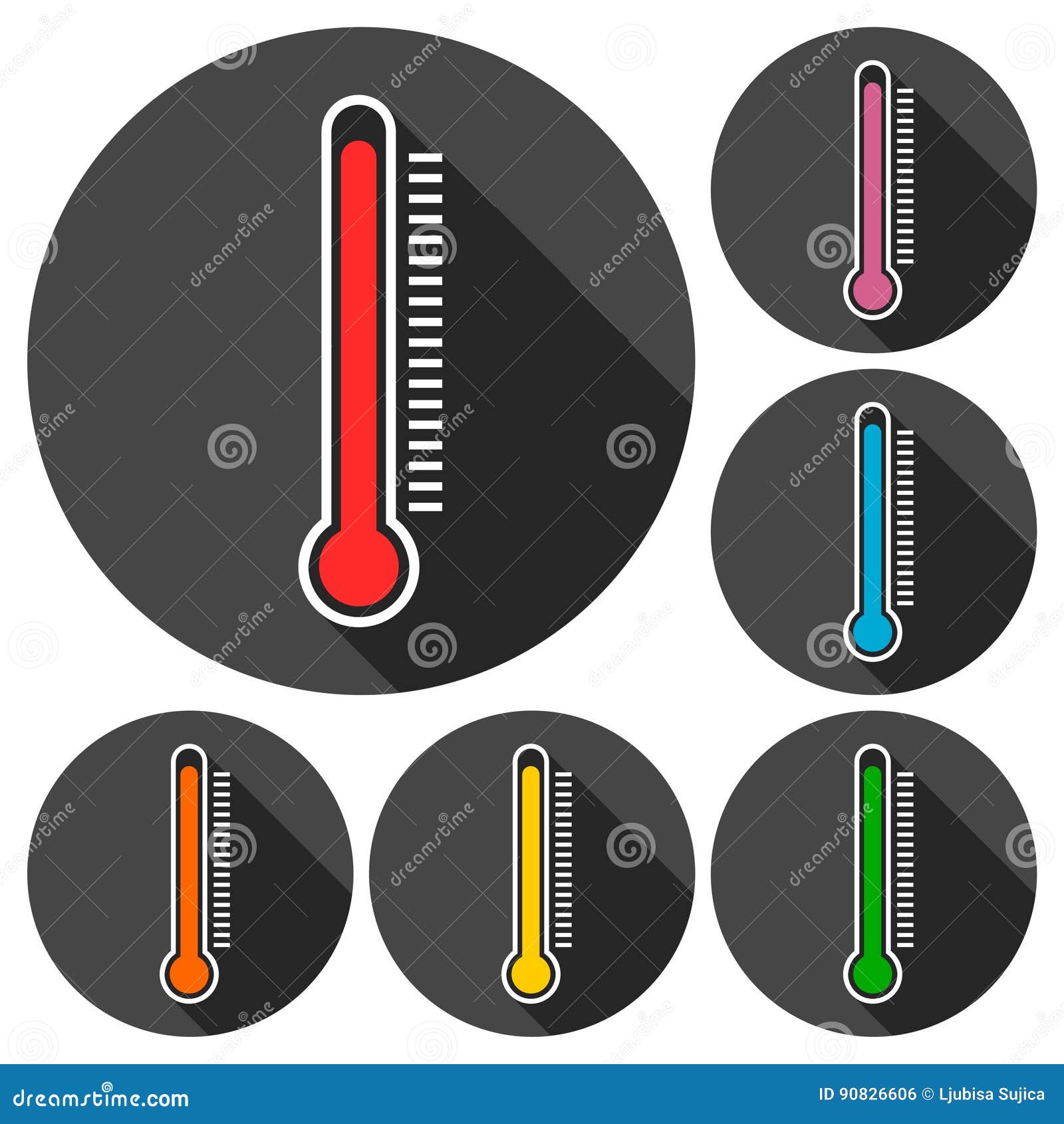 Thermometer Icons Set with Long Shadow Stock Vector - Illustration of ...