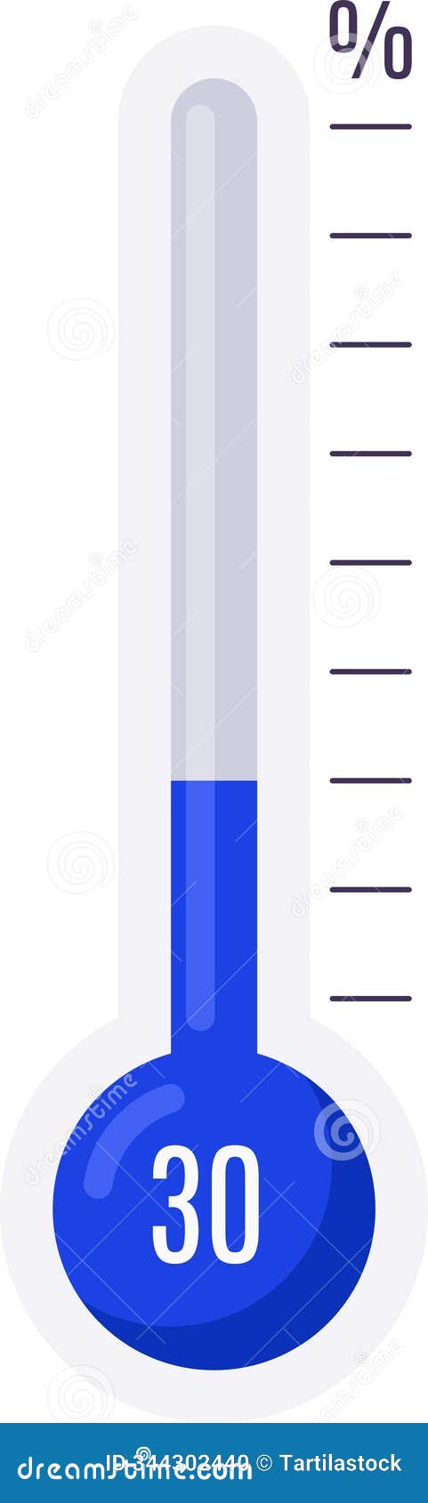 Thermometer Indicating 30 Percent, Symbolizing Progress, Achievement ...