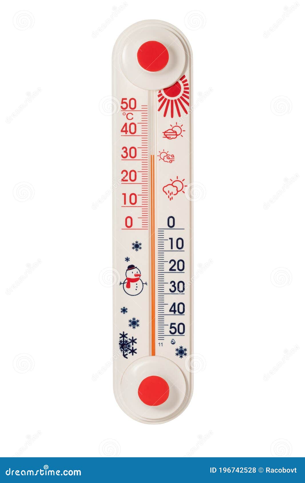 Thermometer for Measuring Air Temperature on White Background. Front ...