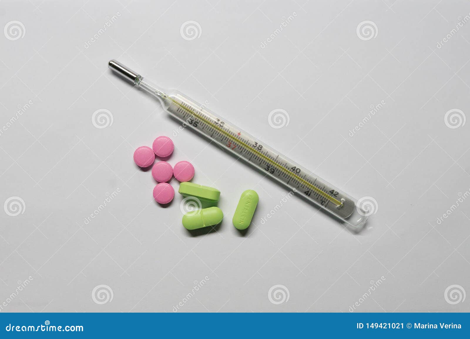 Thermometer for Measuring Temperature and Tablets Stock Image - Image ...