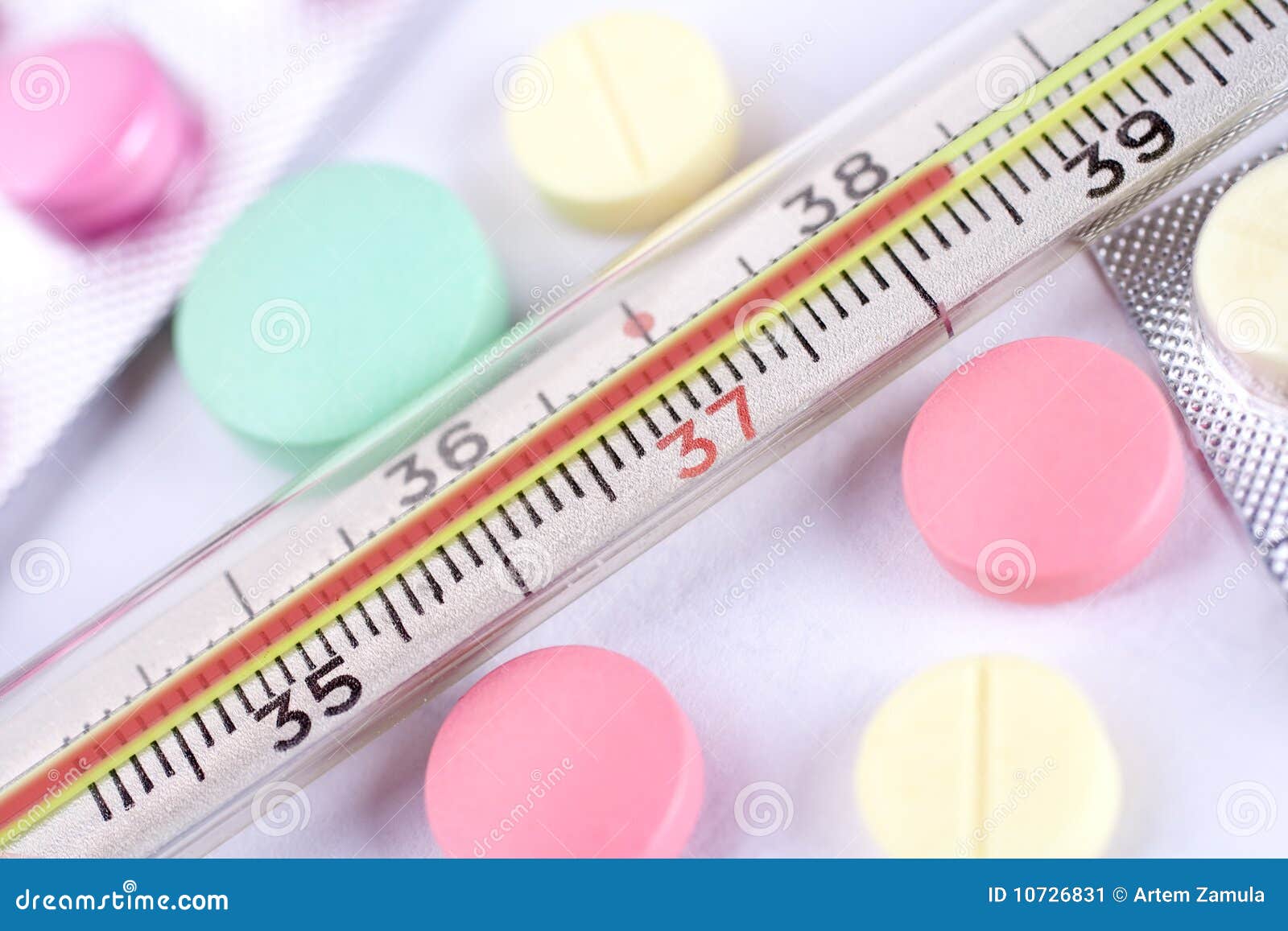 Thermometer and pills stock image. Image of supplies - 10726831