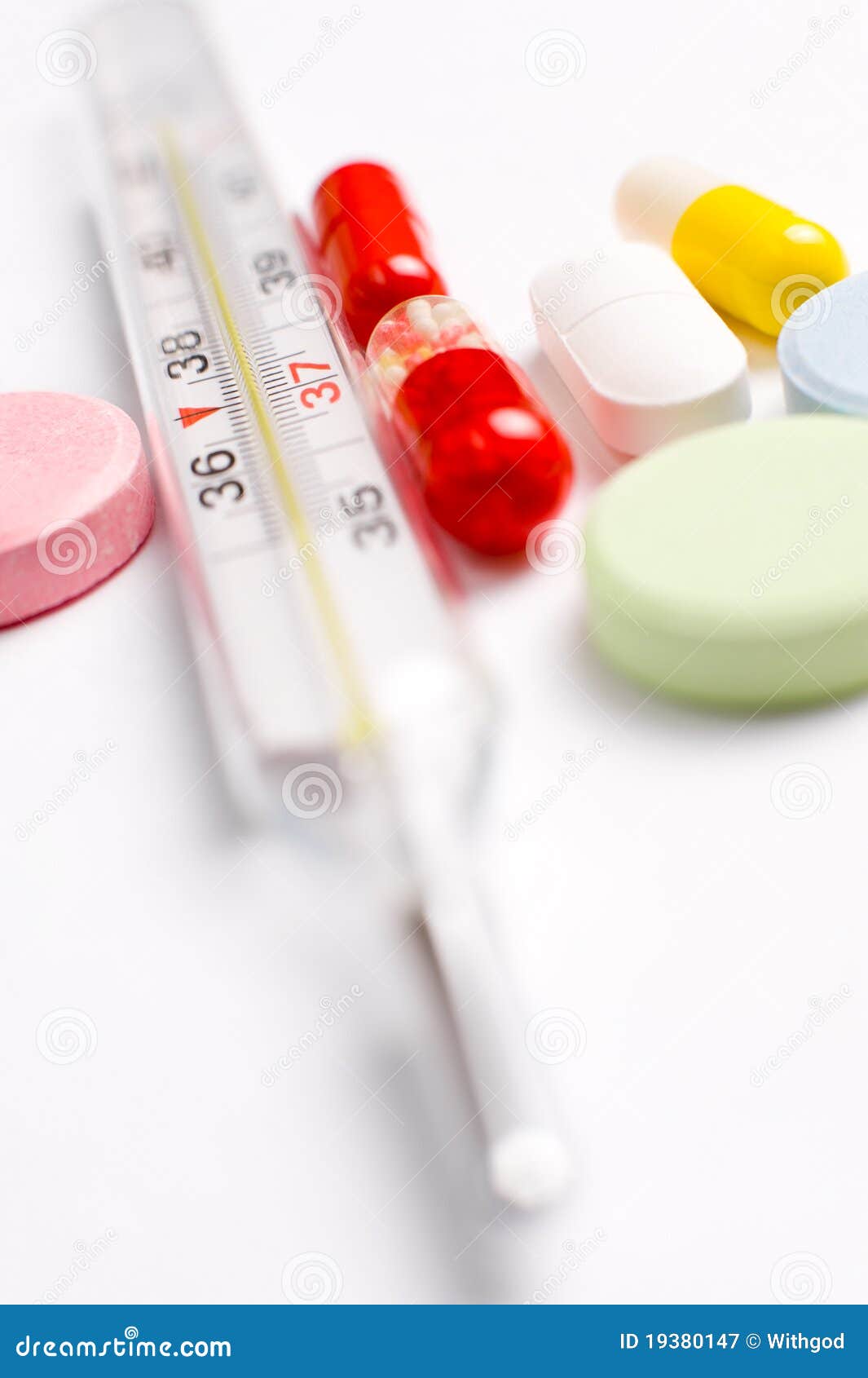 Thermometer and pills stock image. Image of tablet, drug - 19380147
