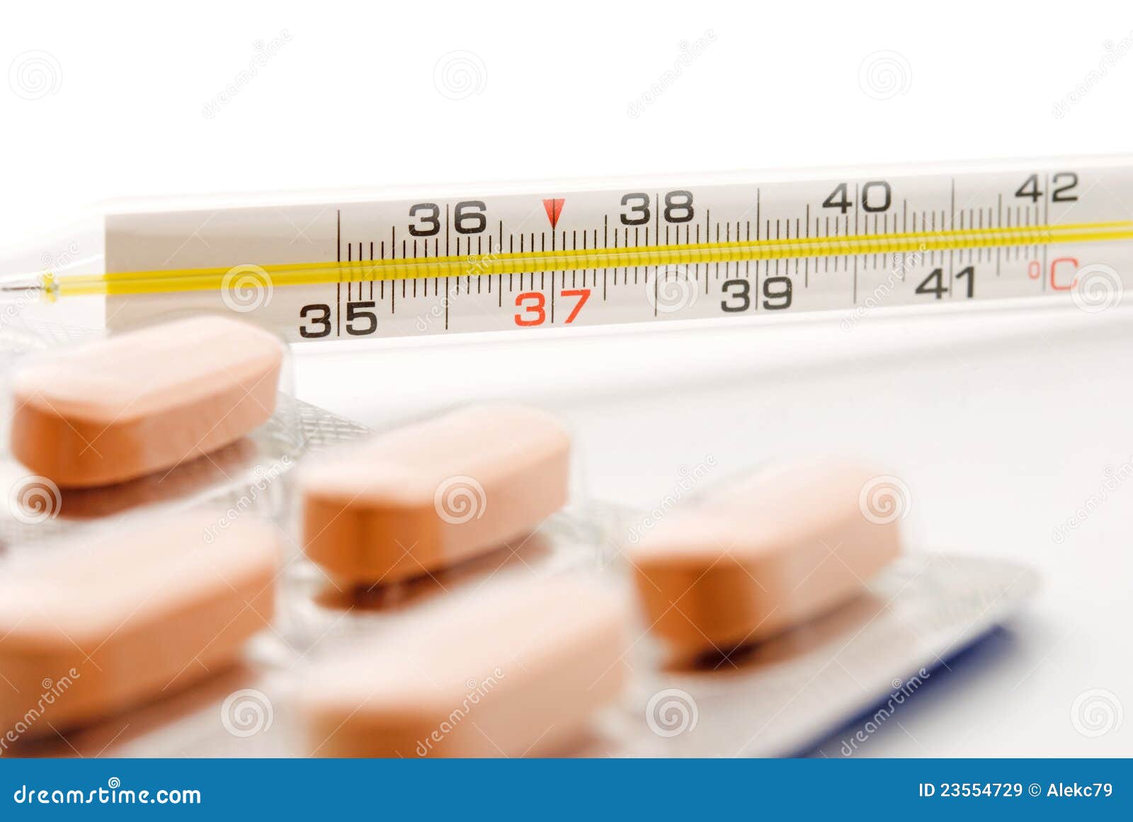 Thermometer and pills stock image. Image of medical, temperature - 23554729