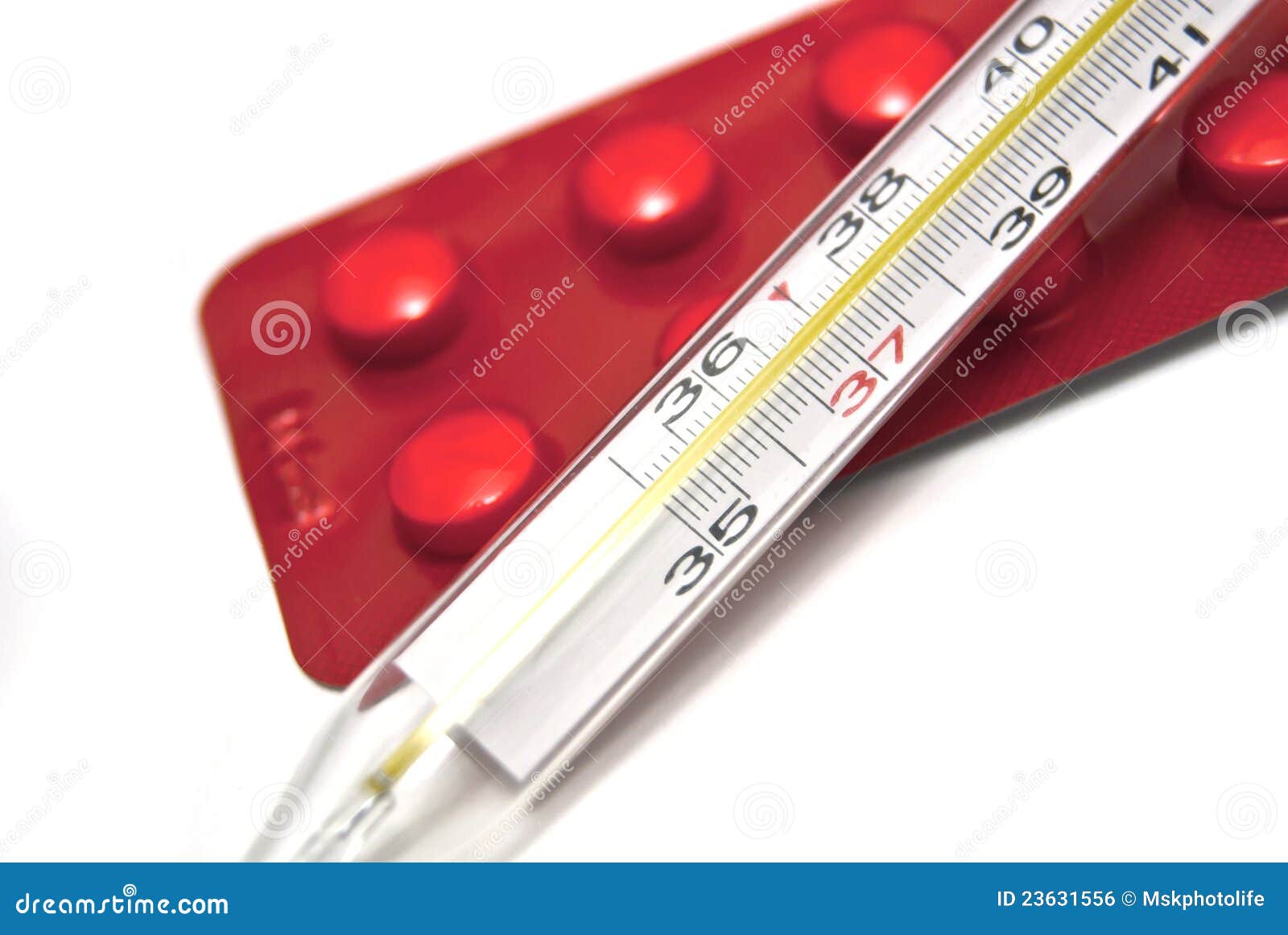 Thermometer and pills stock photo. Image of pain, help - 23631556