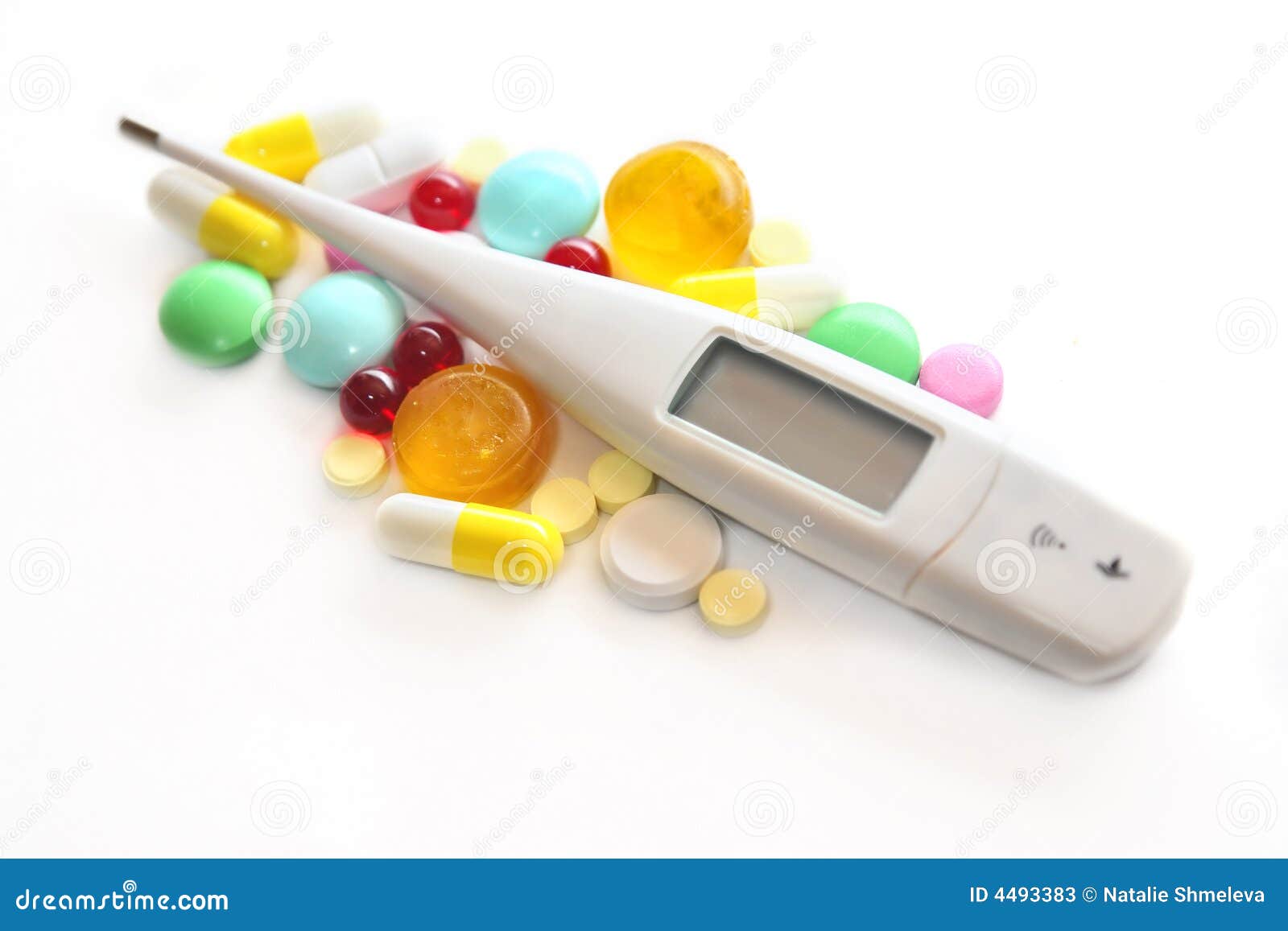 Thermometer with pills stock image. Image of pill, addiction - 4493383