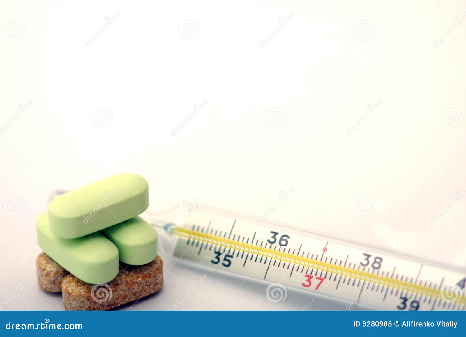A Thermometer And Pills Picture. Image: 8280908