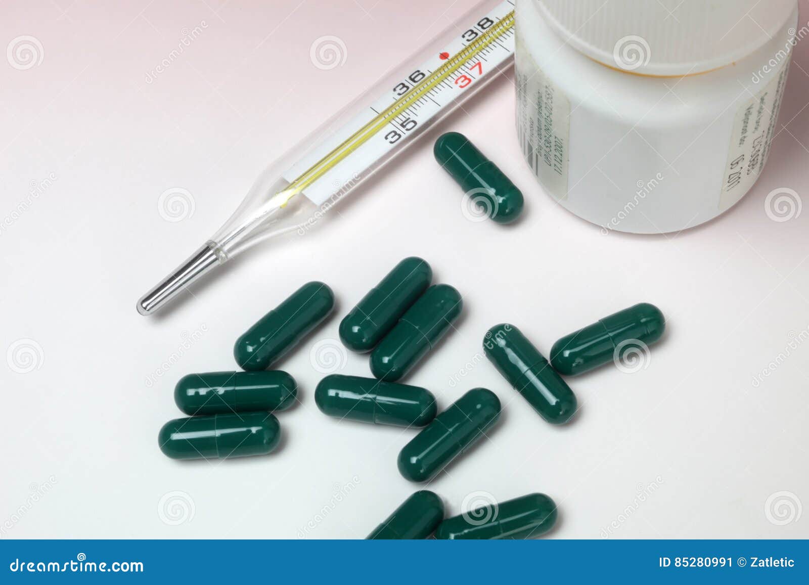 Thermometer and pills stock image. Image of illness, healthy - 85280991