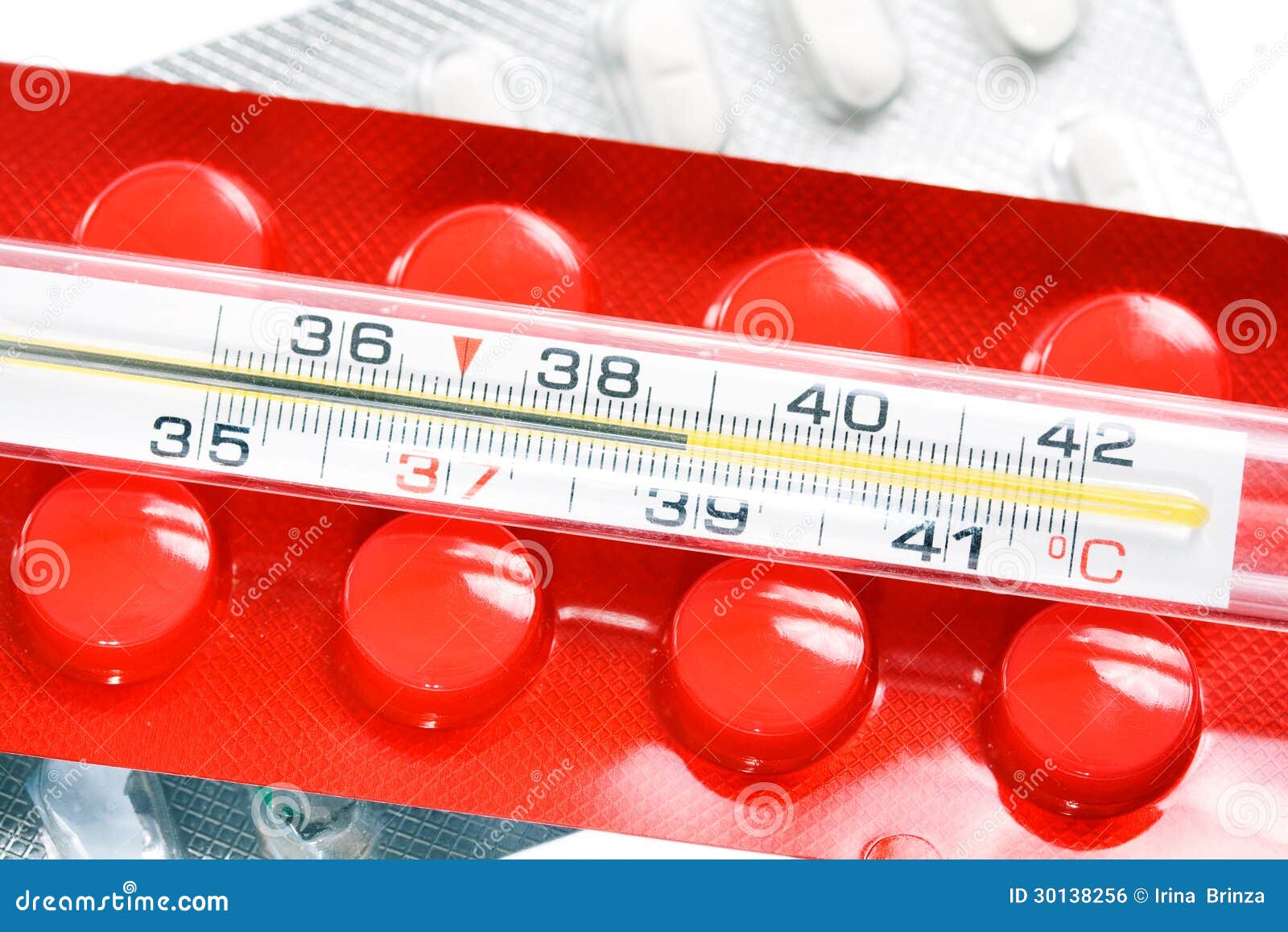 Thermometer and pills stock photo. Image of blister, therapy - 30138256
