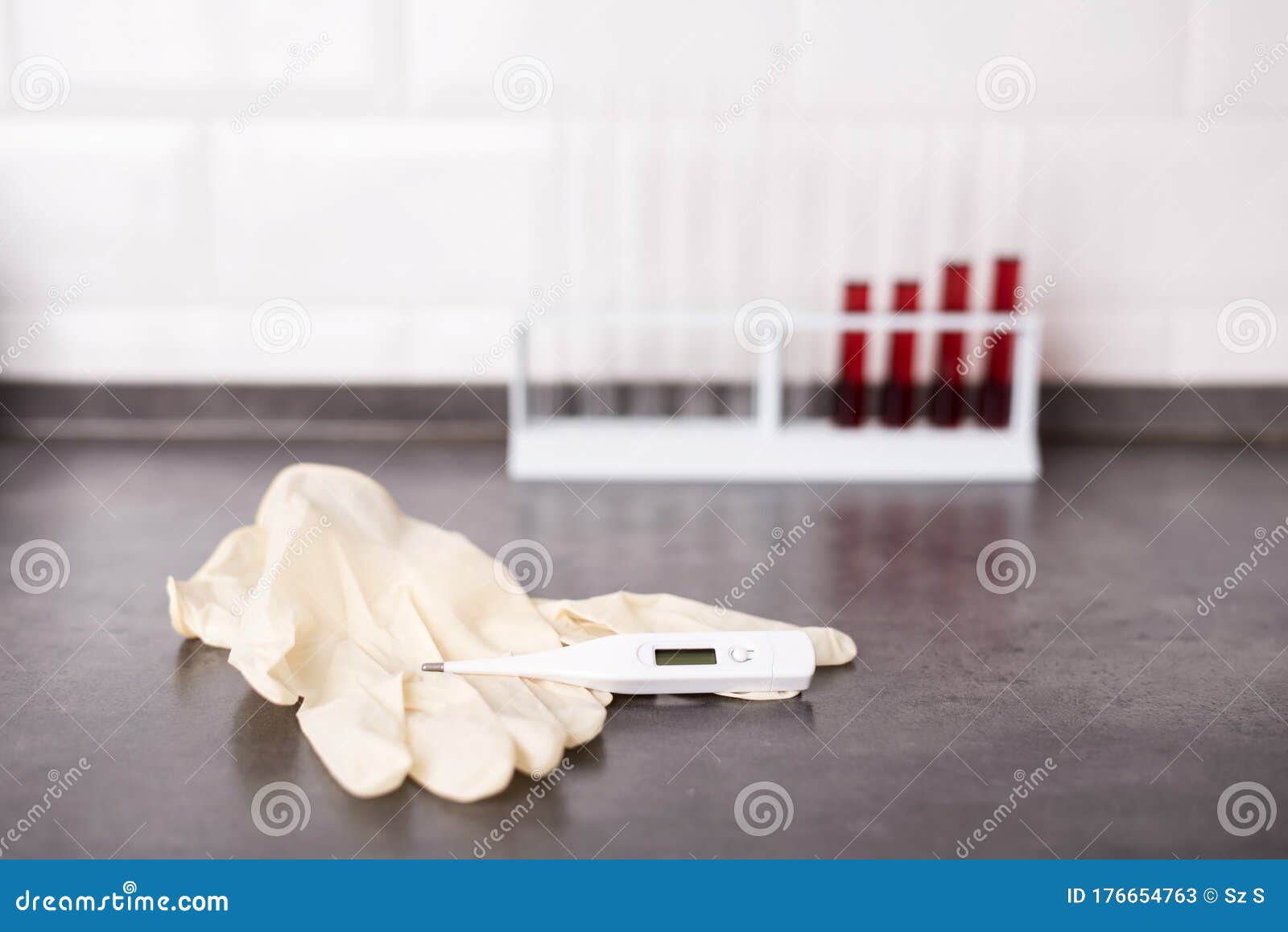 Thermometer and Rubber Gloves in the Laboratory Stock Image - Image of ...