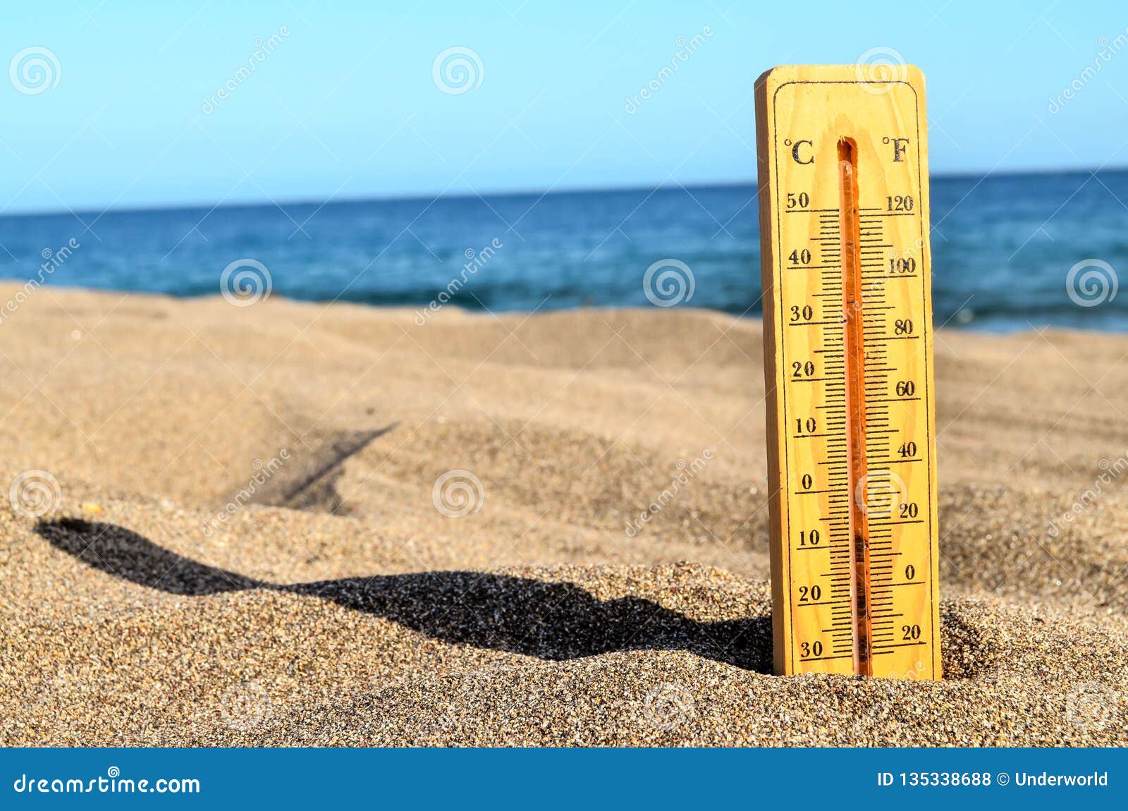 Thermometer on the Sand Beach Stock Photo - Image of resort ...