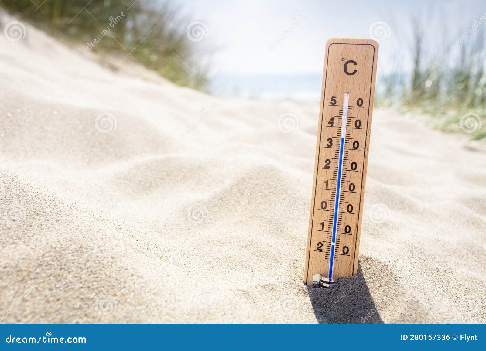 Thermometer in Sand on the Beach Showing High Temperature Background ...