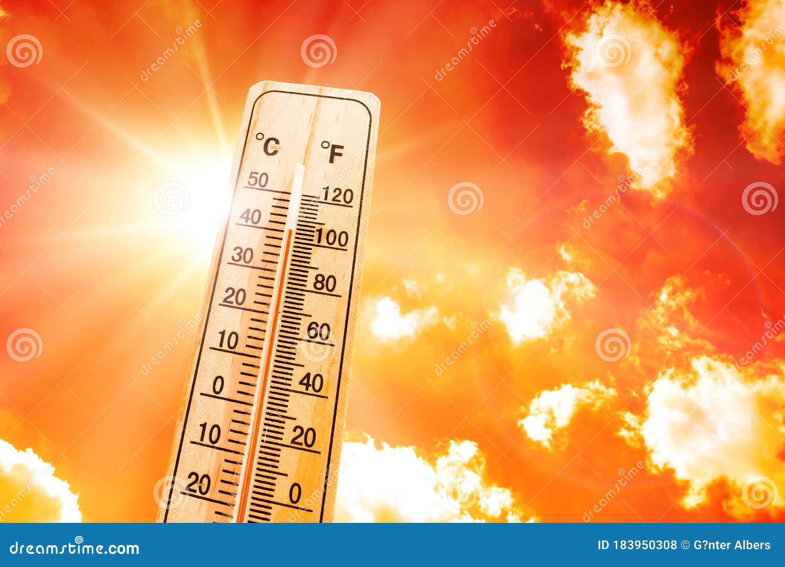 Thermometer Against Orange Skies Stock Photo - Image of daylight, rays ...