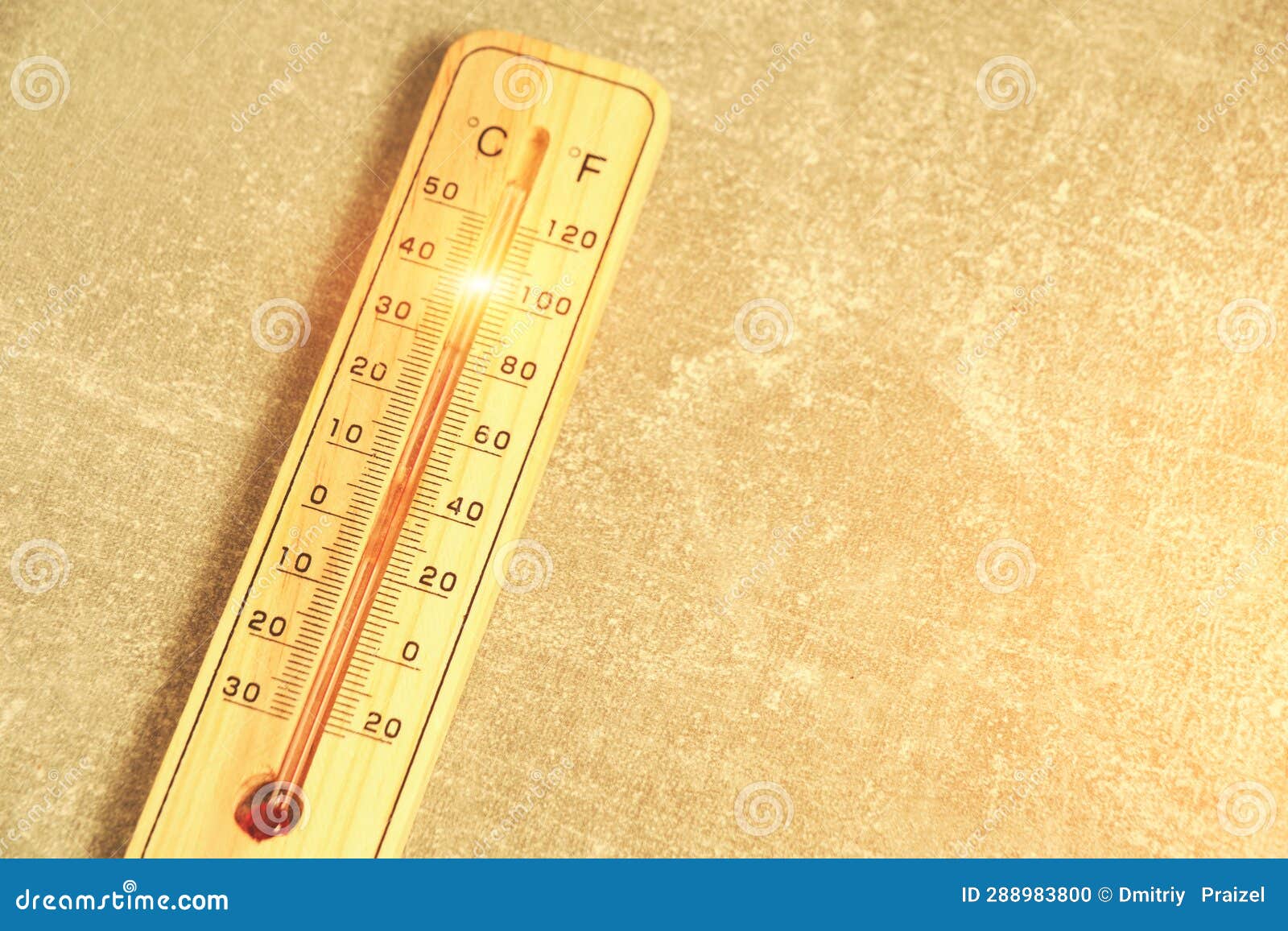 Thermometer Showing High Temperature.Against Background Concrete Wall ...