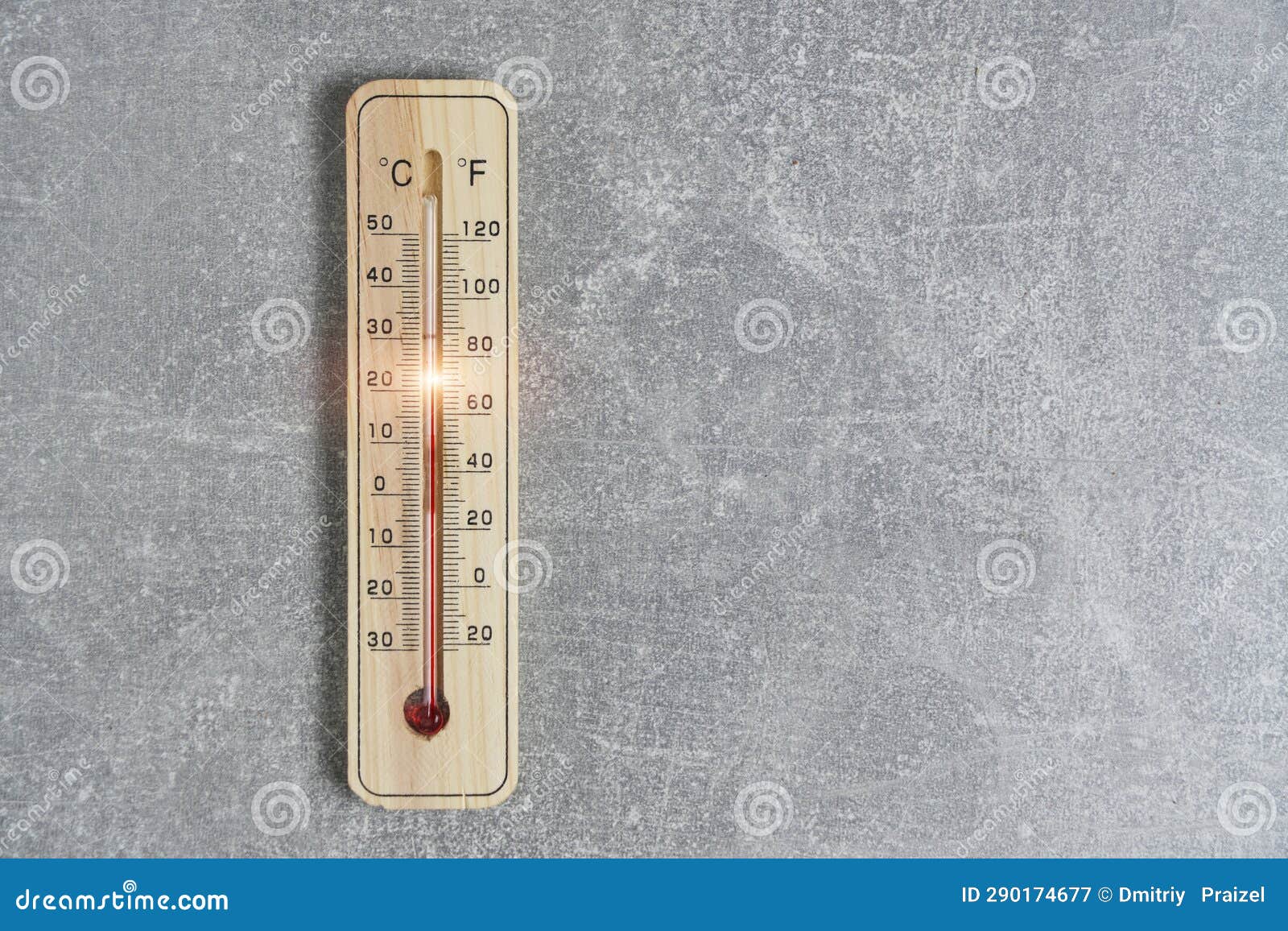Thermometer Showing High Temperature.Against Background Concrete Wall ...