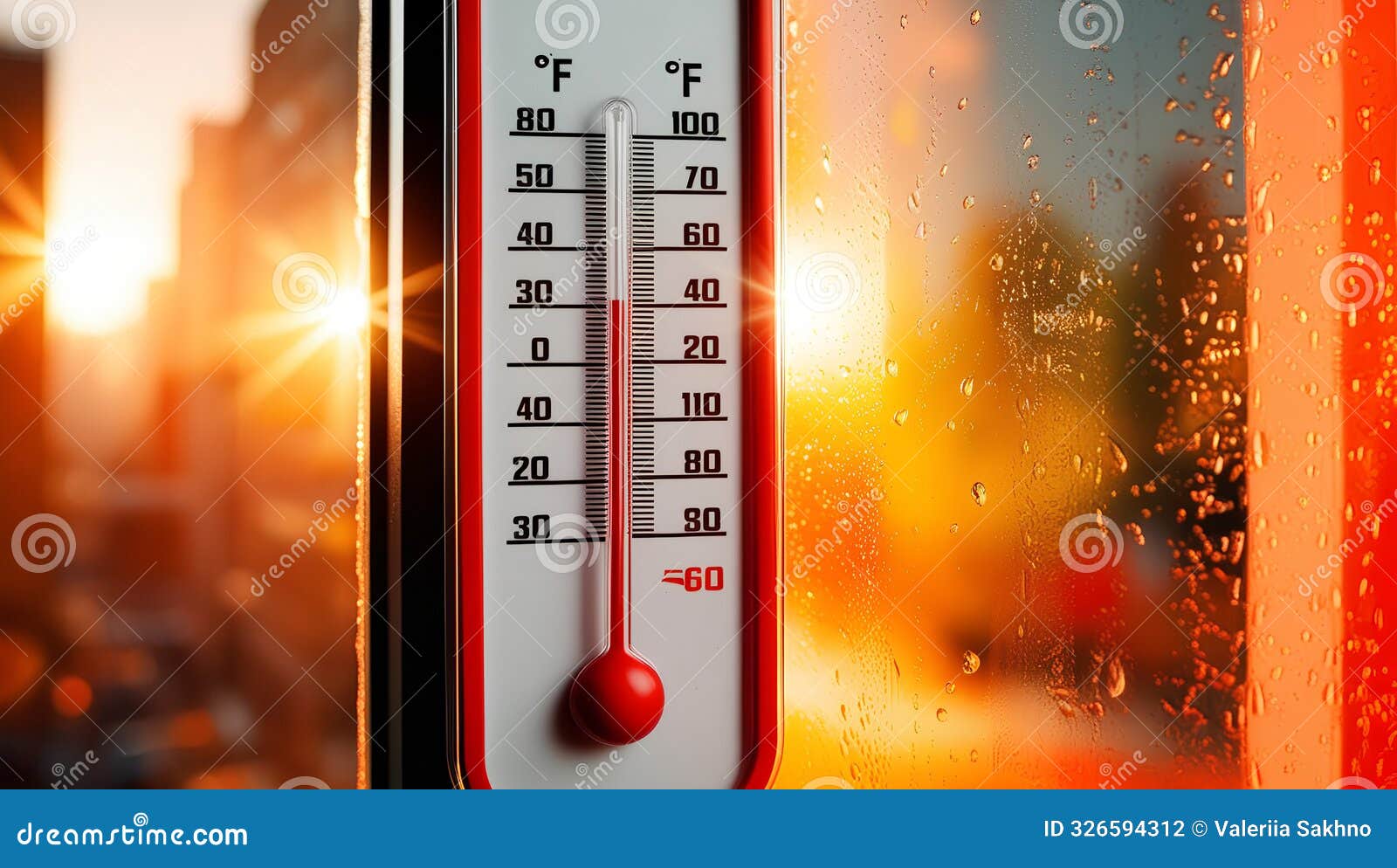 The Thermometer Shows High Temperature, Everything Around is Burning ...