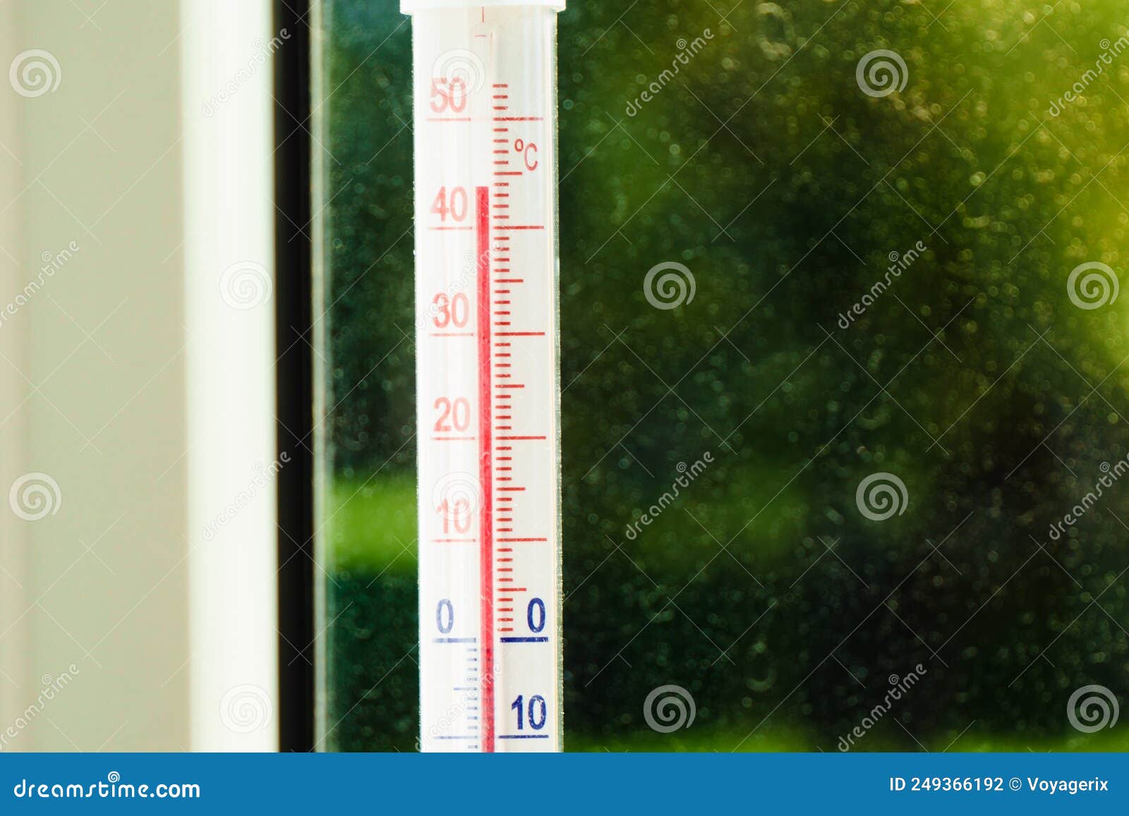 Thermometer Shows High Temperature during Heat Waves Outside Stock ...