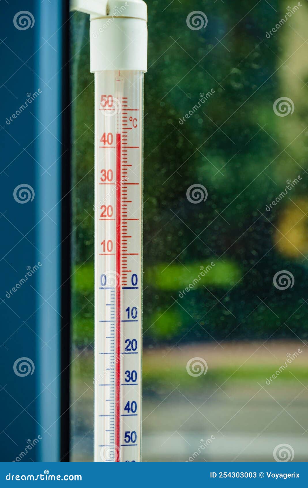 Thermometer Shows High Temperature during Heat Waves Outside Stock ...