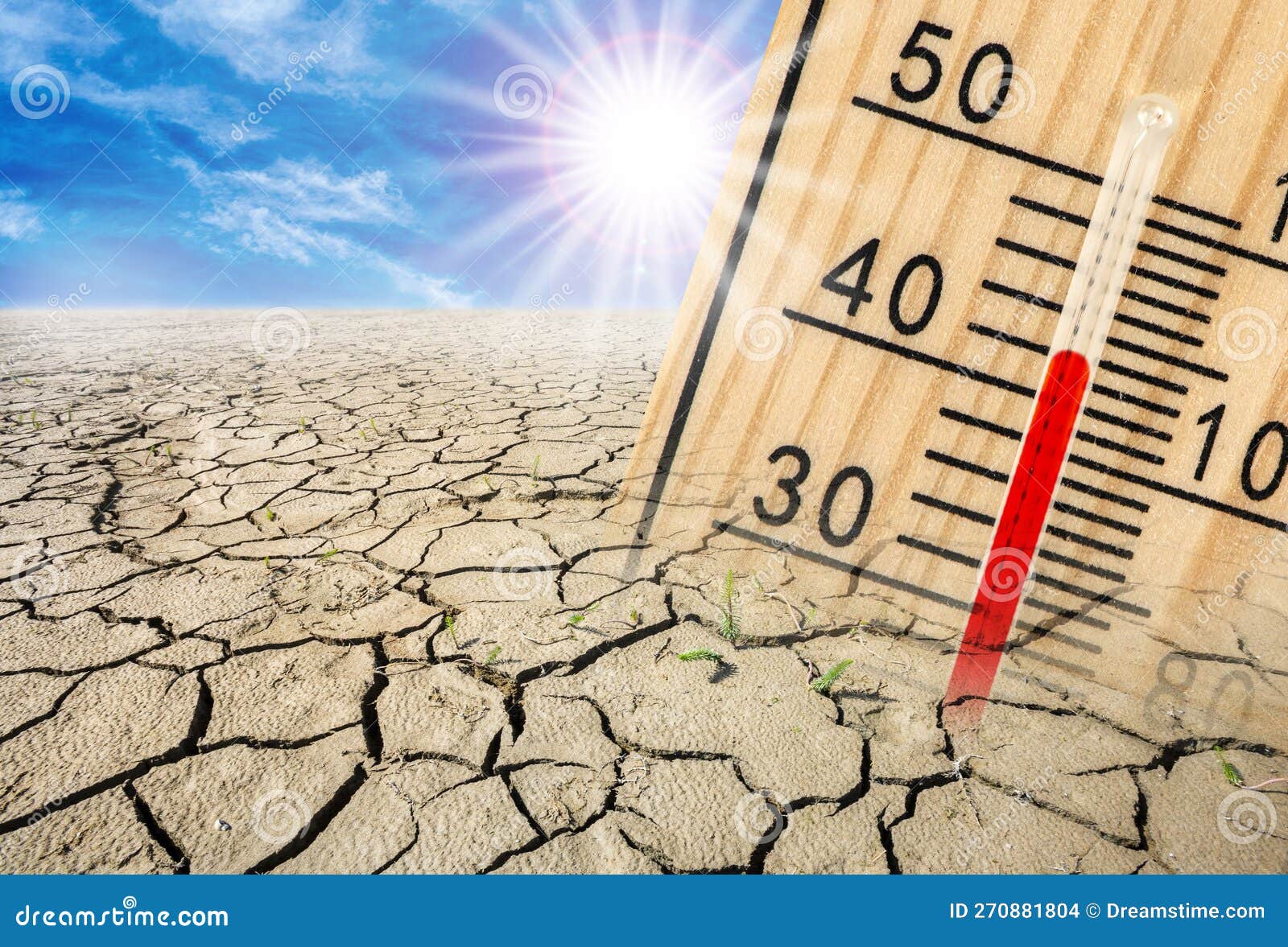 Thermometer Shows High Temperature in Summer Heat Stock Photo - Image ...