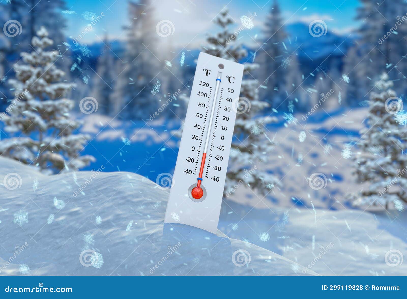 Thermometer in the snow stock illustration. Illustration of mountain ...