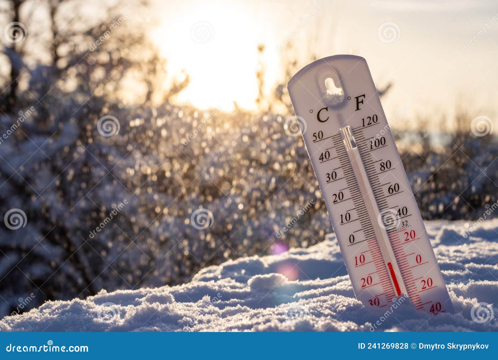 Thermometer in the Snow. Extreme Cold Temperature at Winter Stock Photo ...