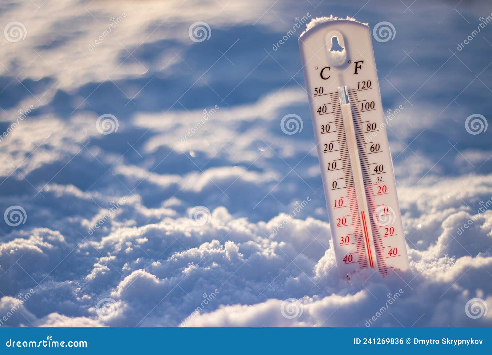 Thermometer in the Snow. Extreme Cold Temperature at Winter Stock Photo ...
