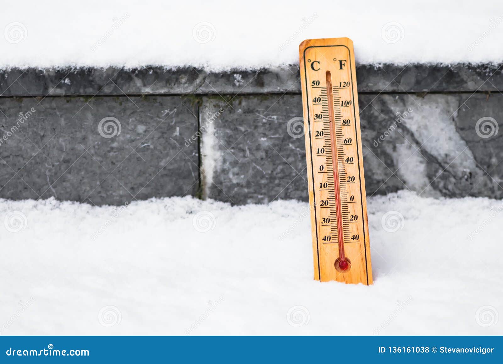Thermometer in snow stock photo. Image of climate, celsius - 136161038