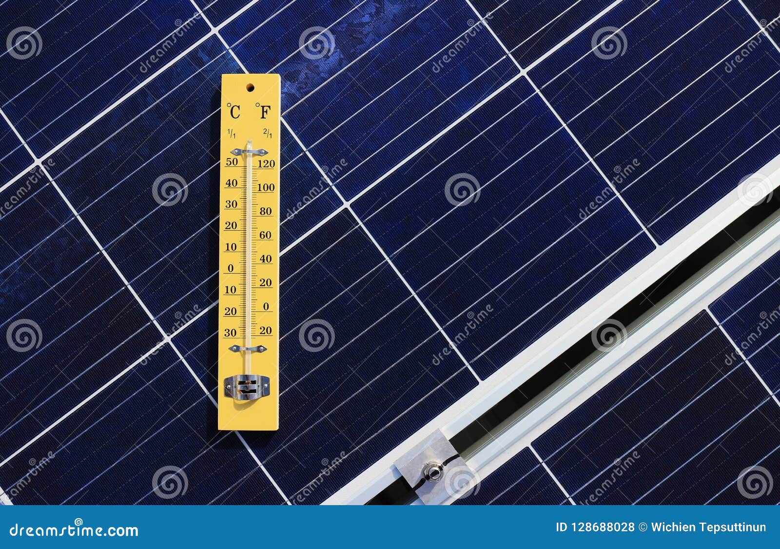 Thermometer on Solar Panel Heat Effect Concept Stock Photo - Image of ...