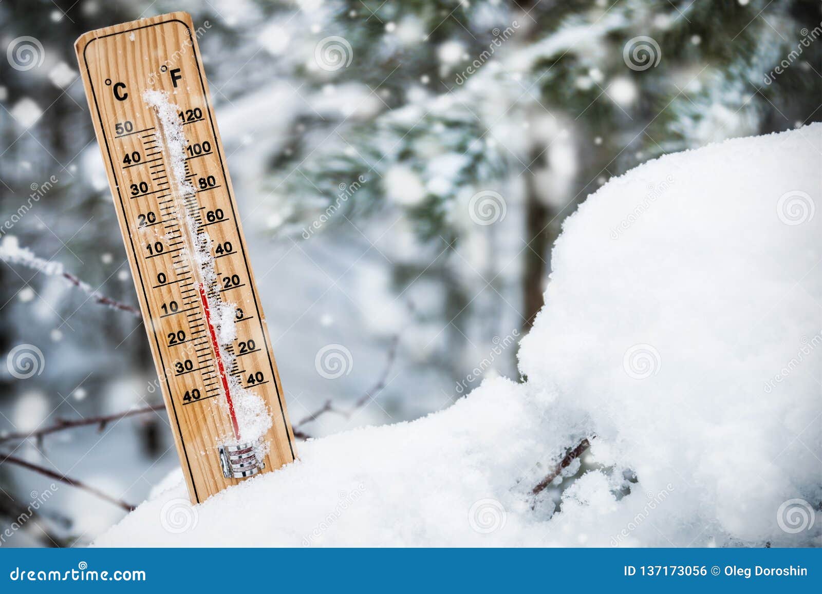 Thermometer with Subzero Temperature Stuck in the Snow Stock Photo ...