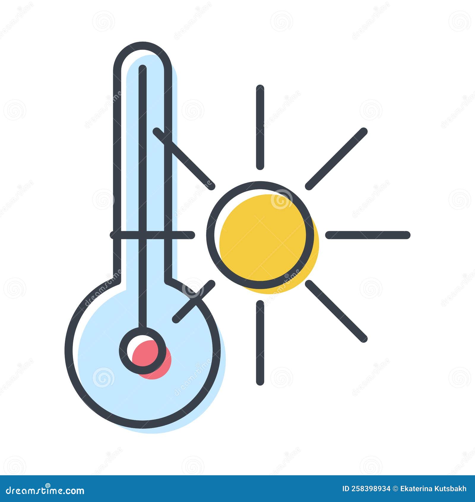 Thermometer and Sun Icon, Vector Isolated Line Illustration. Stock ...