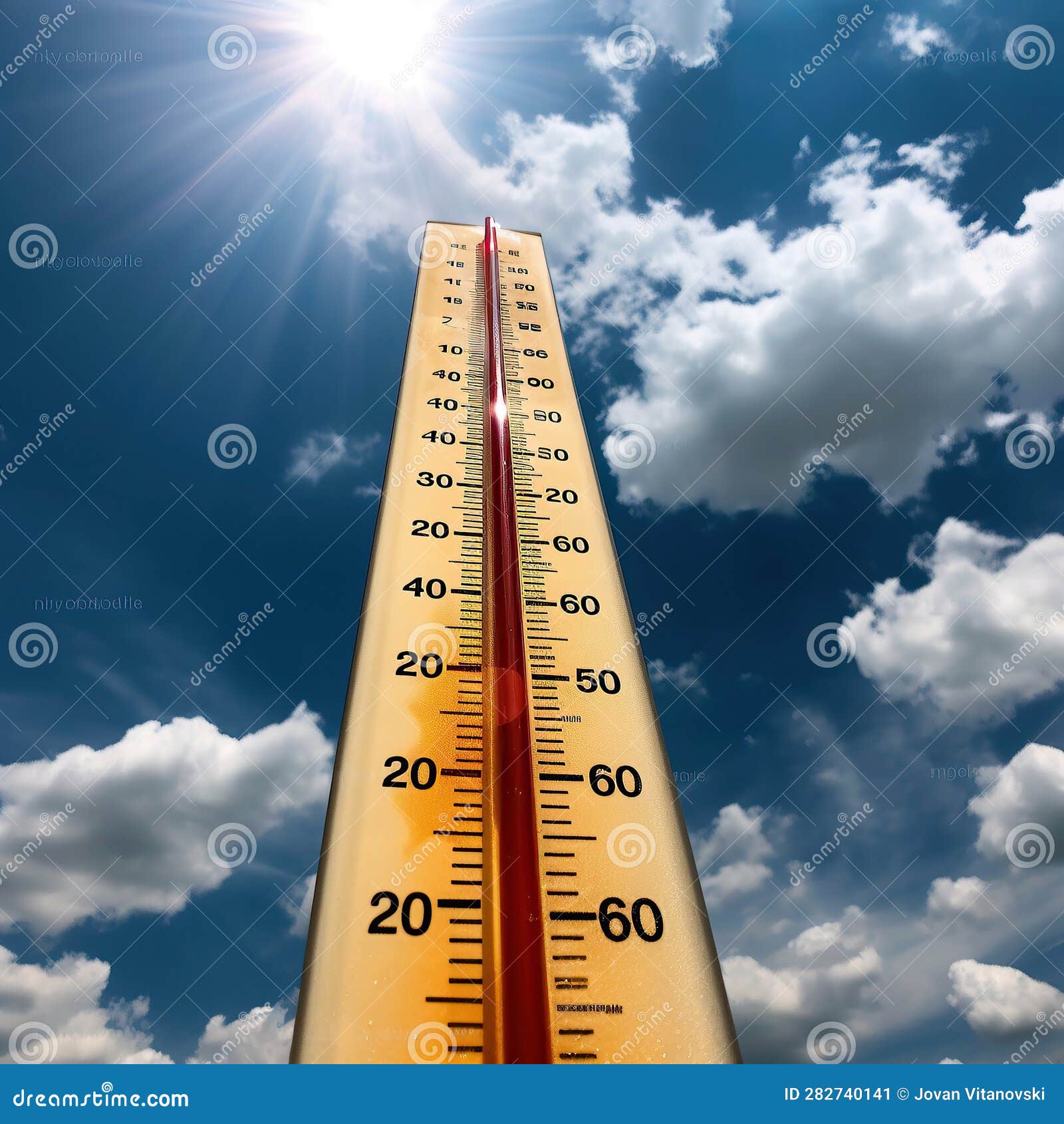 Thermometer with Sun Shining in Summer Show Increase Temperature ...