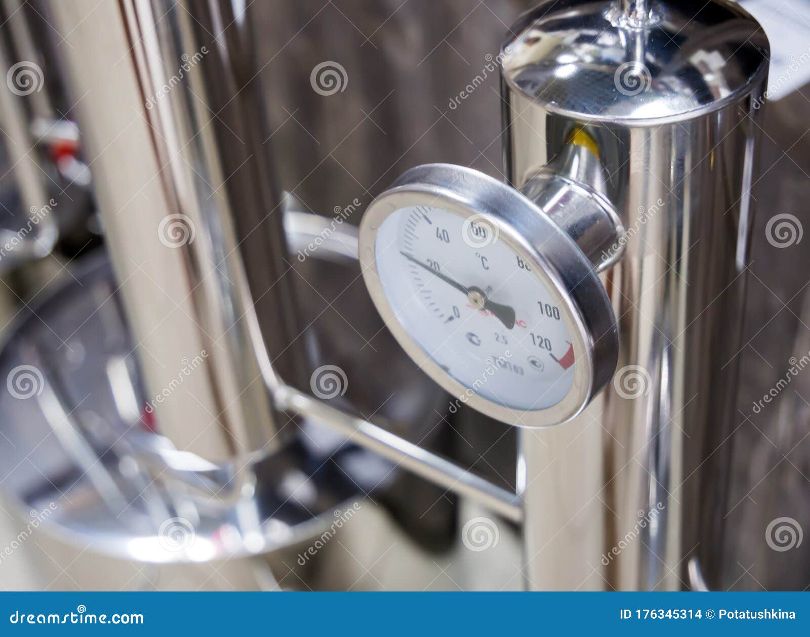 Thermometer for Temperature Control on a Distiller Stock Photo - Image ...